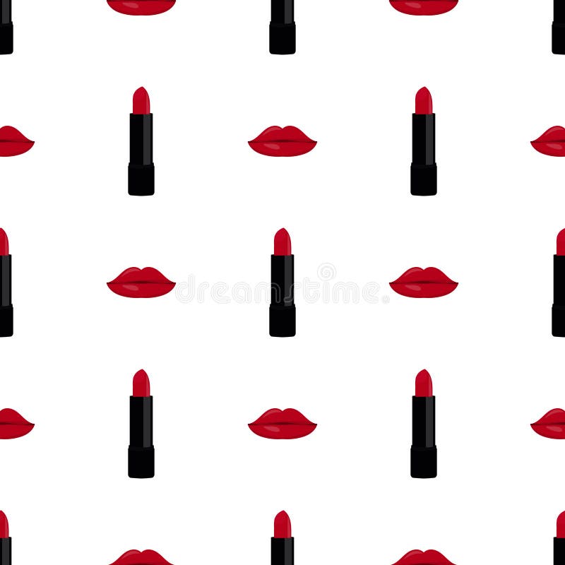 Seamless Pattern of Red Lipstick and Lips Stock Vector - Illustration ...