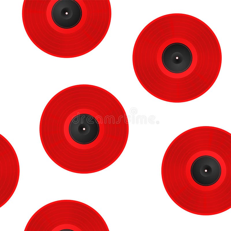 Seamless Pattern of Red Musical Vinyl Record. Vector Illustration ...