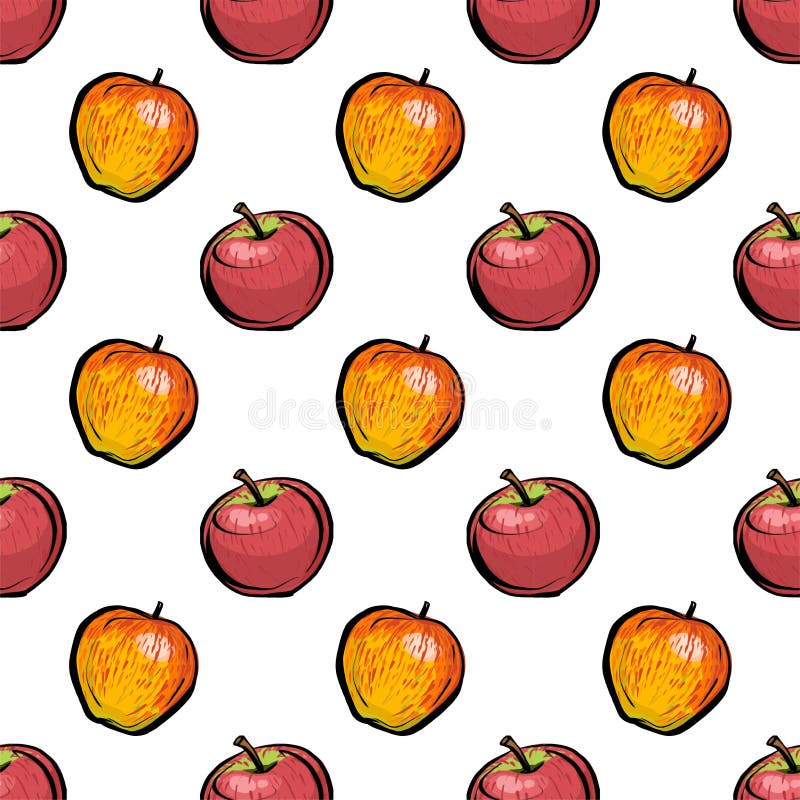 Seamless Pattern. Red and Orange Apples on a White Background. a Rare ...