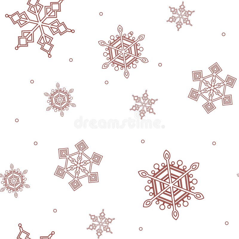 A Seamless Pattern with Red Outline Snowflakes on a White Background ...