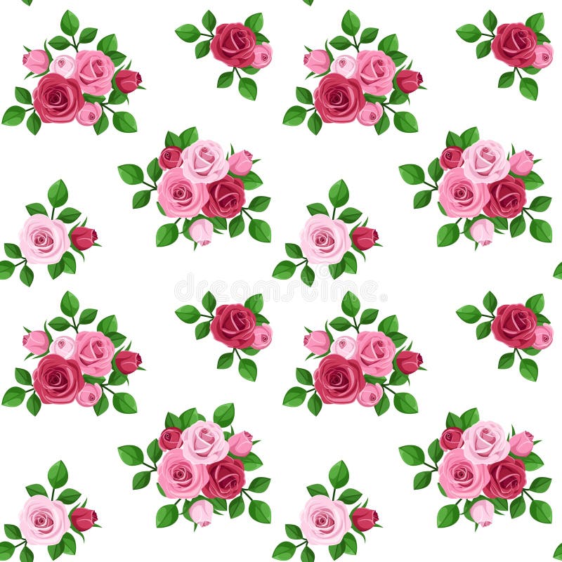 Seamless Pattern with Red and Pink Roses on White. Stock Vector ...