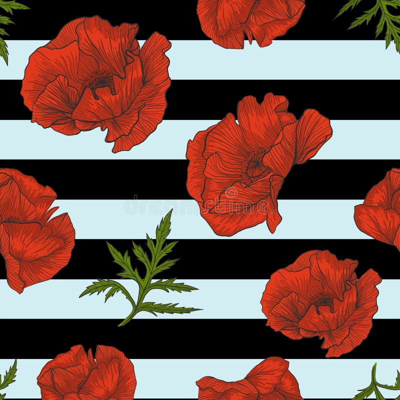 Seamless Pattern with Red Poppies Vector Illustration Stock Vector ...