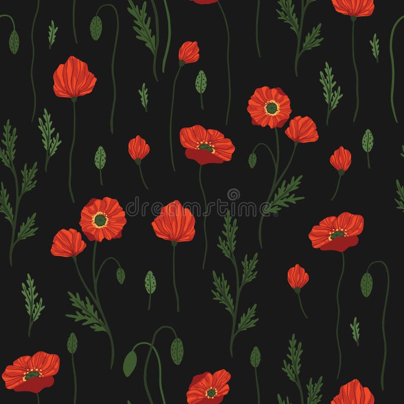 Seamless Pattern with Red Poppy Flowers. Design for Packaging, Label ...