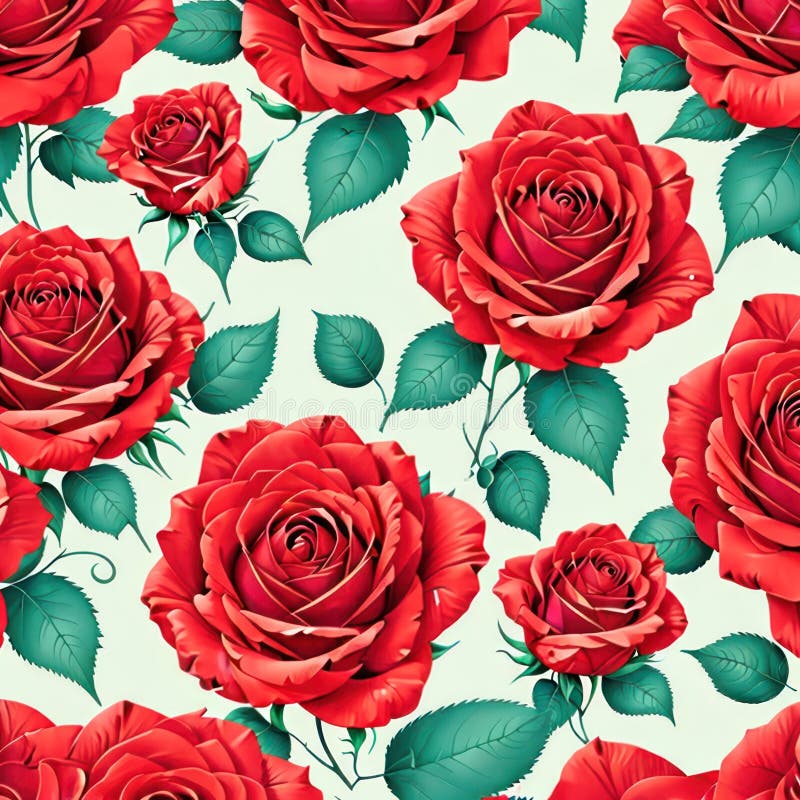 Seamless Pattern Red Rose Background.generative AI Stock Illustration - Illustration of ...