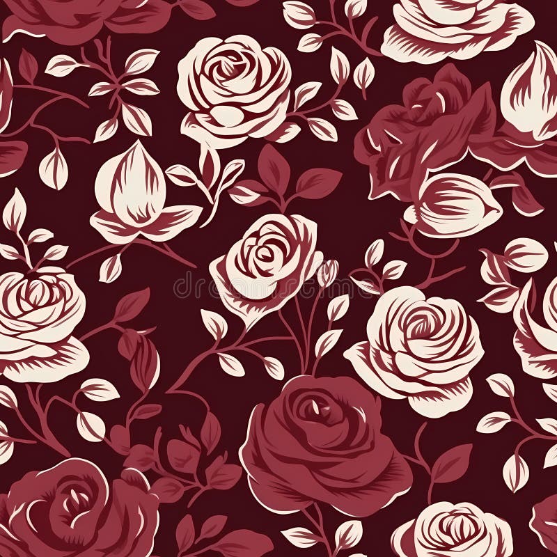Classic Seamless Pattern with Red Rose Floral Drawing Stock ...