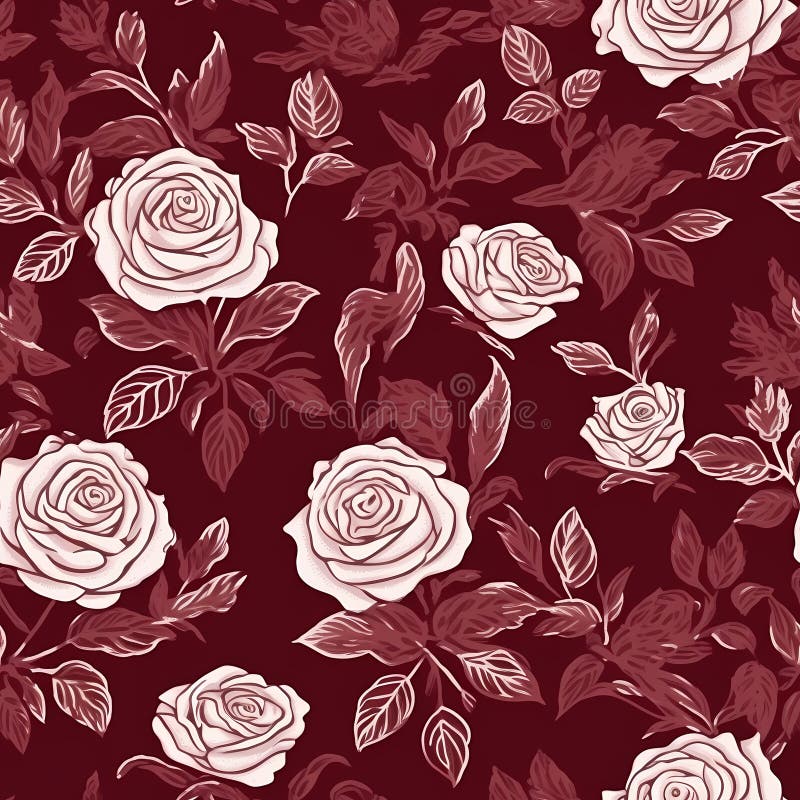 Classic Seamless Pattern with Red Rose Floral Drawing Stock ...