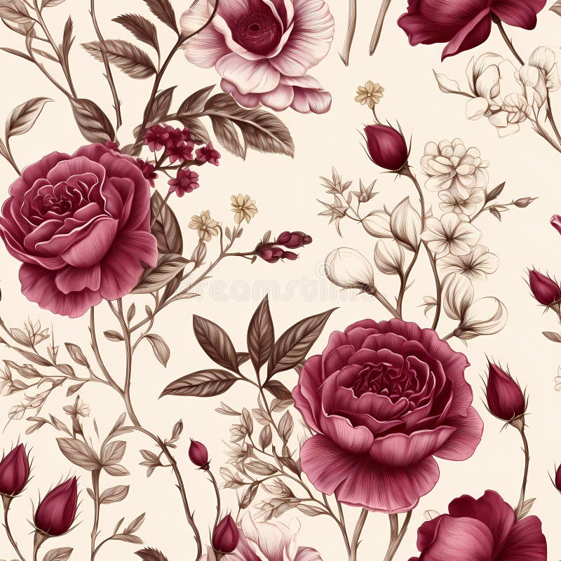 Seamless Pattern with Red Rose Floral Drawing Stock Illustration ...