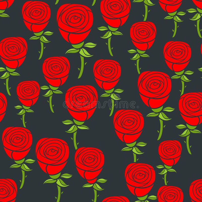 Seamless Pattern of Red Roses on the Black Background. Stock Vector ...
