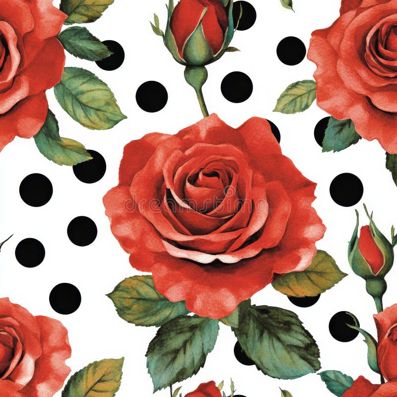 Seamless Pattern Red Roses Dots Circles Background Stock Photos - Free ...