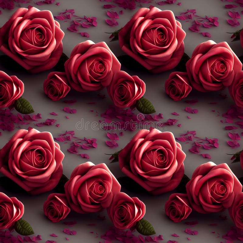 Seamless Pattern with Red Roses. Generated AI, Edited in Photoshop ...