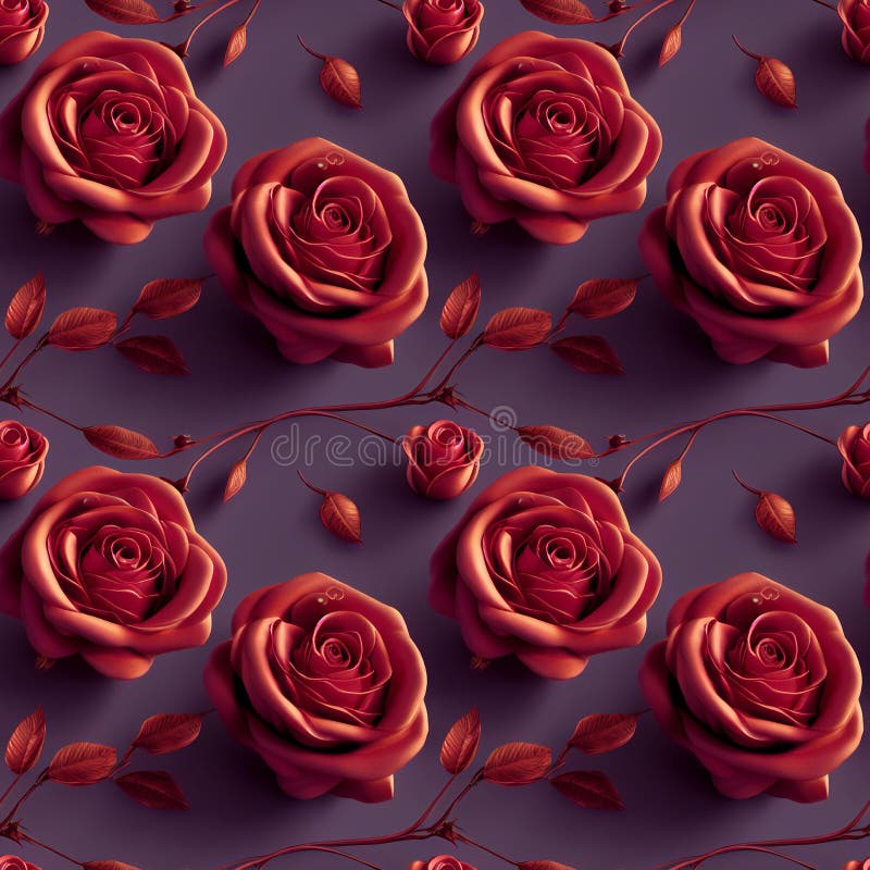 Seamless Pattern with Red Roses. Generated AI, Edited in Photoshop ...