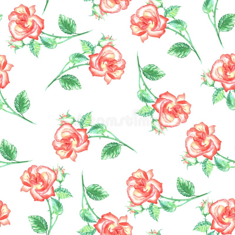 Seamless Pattern with Red Roses and Green Leafs Stock Vector ...