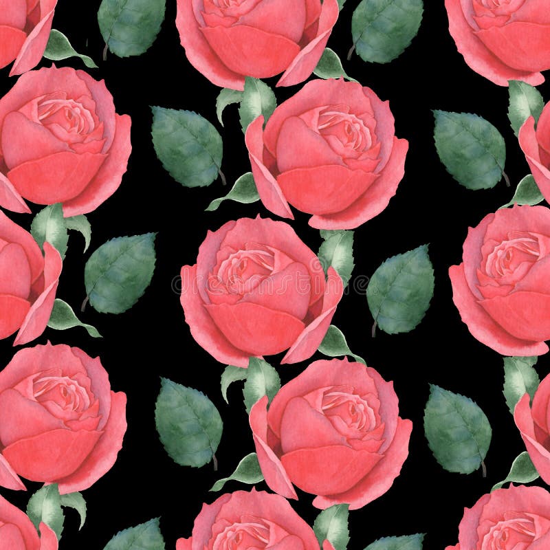 Seamless Pattern of Red Roses. Watercolor Illustration. Hand-drawing.2 ...