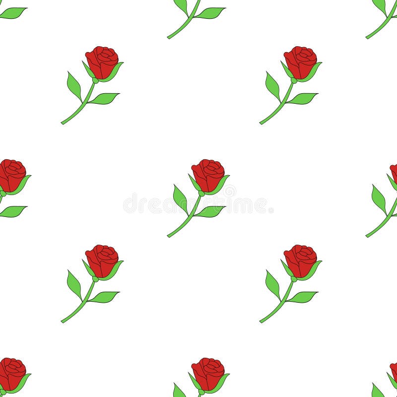 Seamless Pattern with Red Roses on a White Background. Vector Stock ...