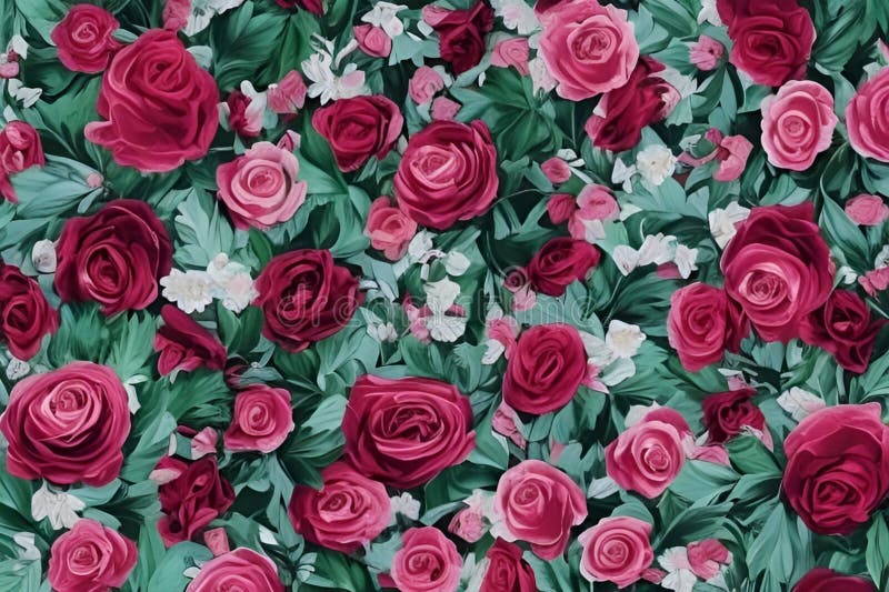 Seamless Pattern with Red Roses and White Jasmine Flowers. Stock ...