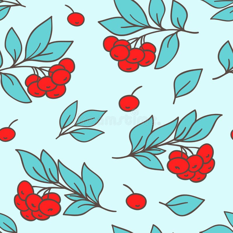 Seamless Pattern with Red Rowanberry Stock Vector - Illustration of ...
