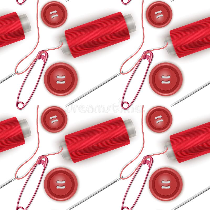 Seamless Pattern with Red Thread, Red Buttons, Needle and Pin for ...