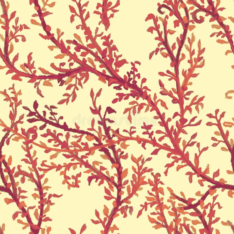 Seamless Pattern with Red Trees and Leaves Stock Illustration ...
