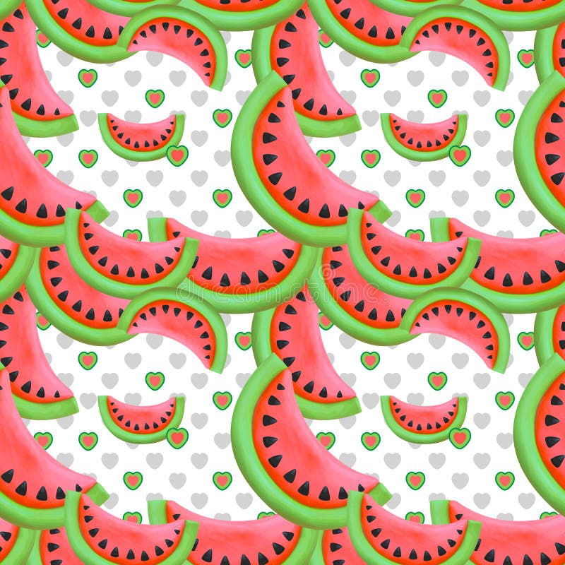 Seamless Pattern with Red Watermelon Stock Illustration - Illustration ...