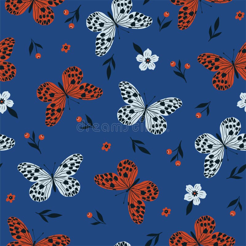 Seamless Pattern with Red and White Butterflies. Vector Graphics Stock ...