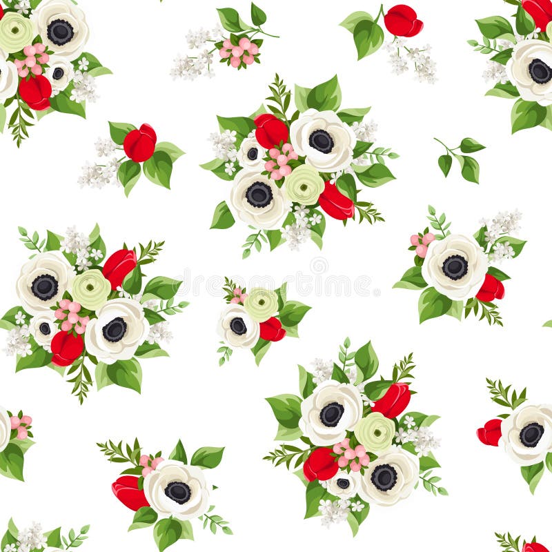 Seamless Pattern with Red and White Flowers. Vector Illustration. Stock ...
