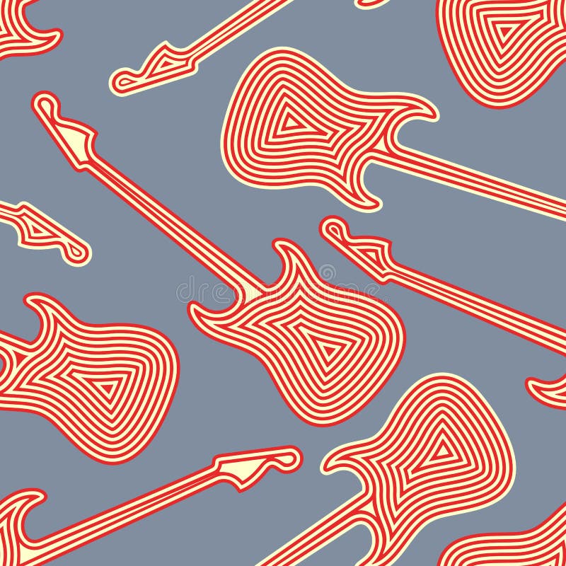 Seamless Pattern with Red White Striped Finish Guitar Silhouettes ...