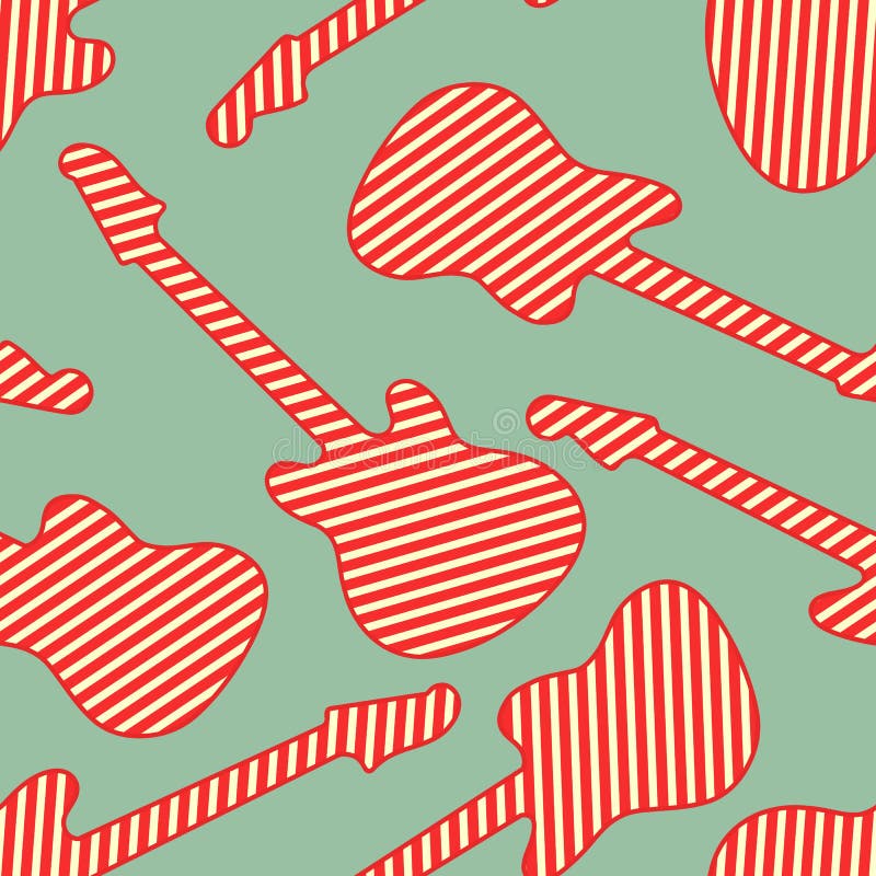 Seamless Pattern with Red White Striped Finish Guitar Silhouettes ...