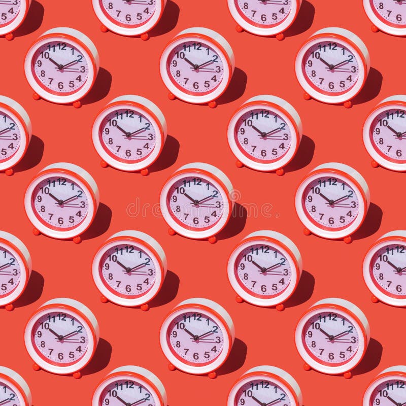 Seamless Pattern of Red and White Watches on a Red Background Stock ...