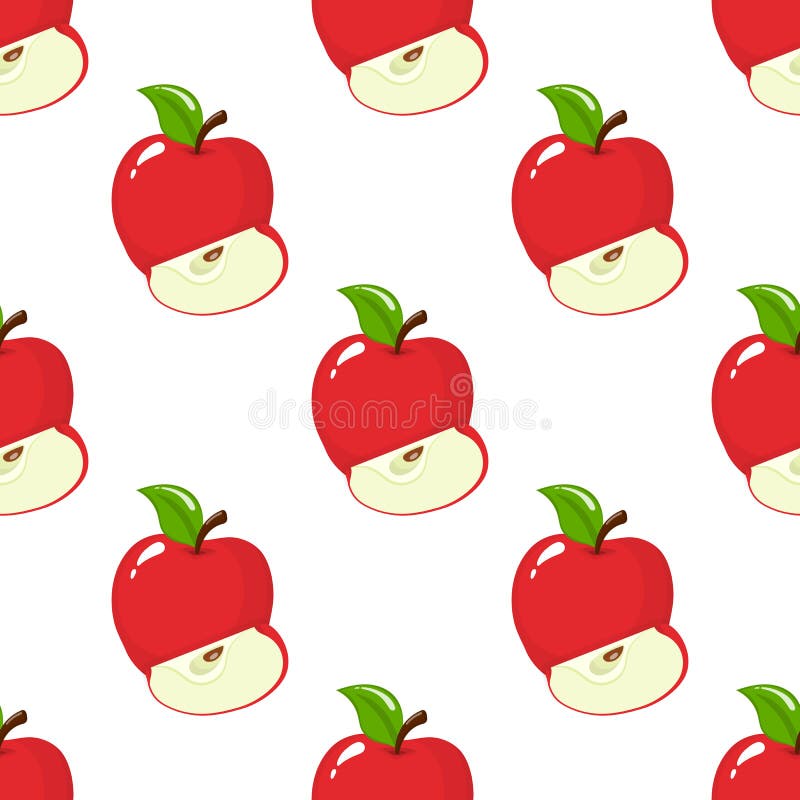 Seamless Pattern with Red Whole and Slice Apples on White Background ...