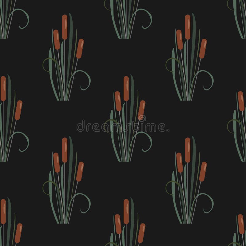 Seamless Pattern with Reed on Black Stock Illustration - Illustration ...