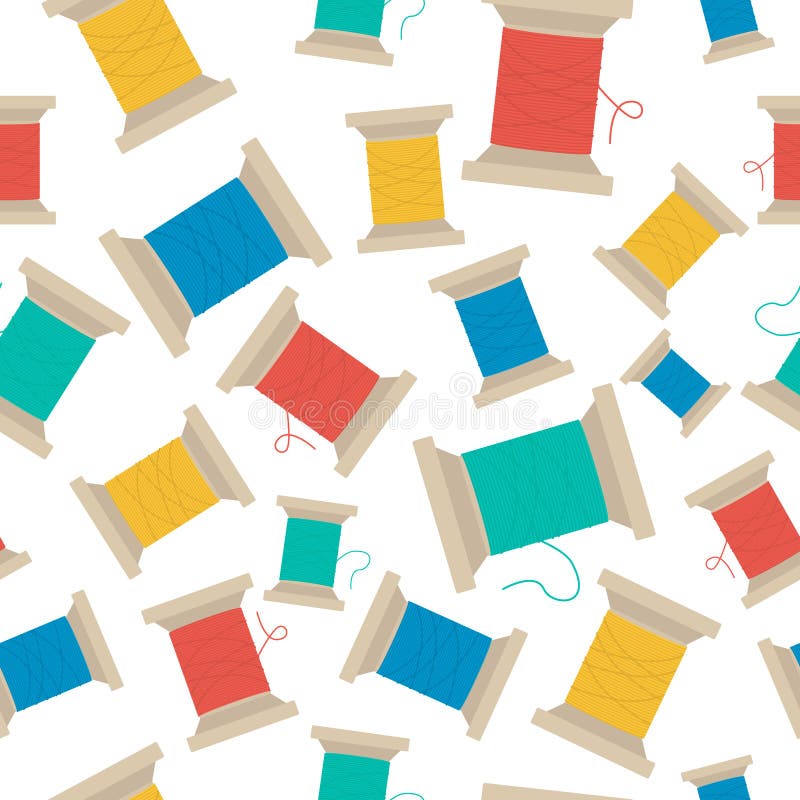 Seamless Pattern Reel Of Thread Spools Of Thread Stock Illustration