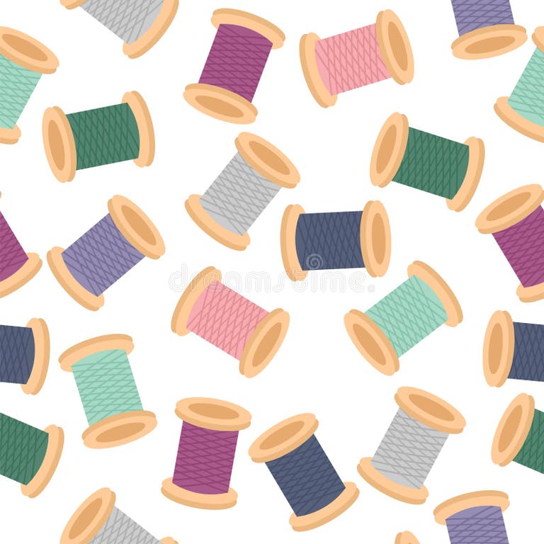Seamless Pattern with Reels of Thread Stock Illustration - Illustration ...