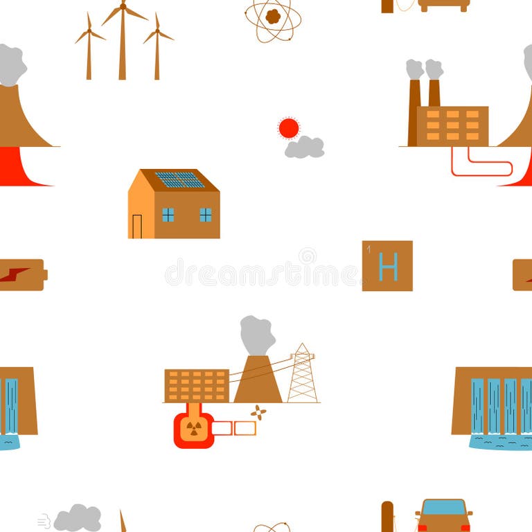 Seamless Pattern with Renewable Energy Elements. the Energy of the Sun ...