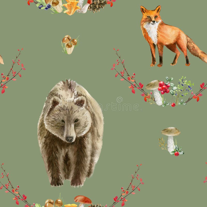 Seamless Pattern Repeated Tile of Watercolor Animals Stock Illustration ...