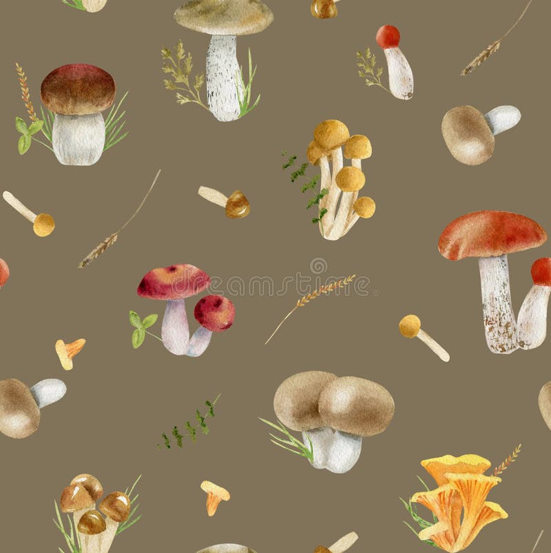 Seamless Pattern Repeated Tile of Watercolor Mushrooms Stock ...
