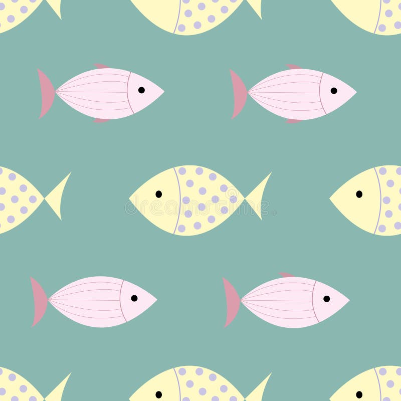 Seamless Pattern with Repeating Cute Colored Fish. Vector Illustration ...