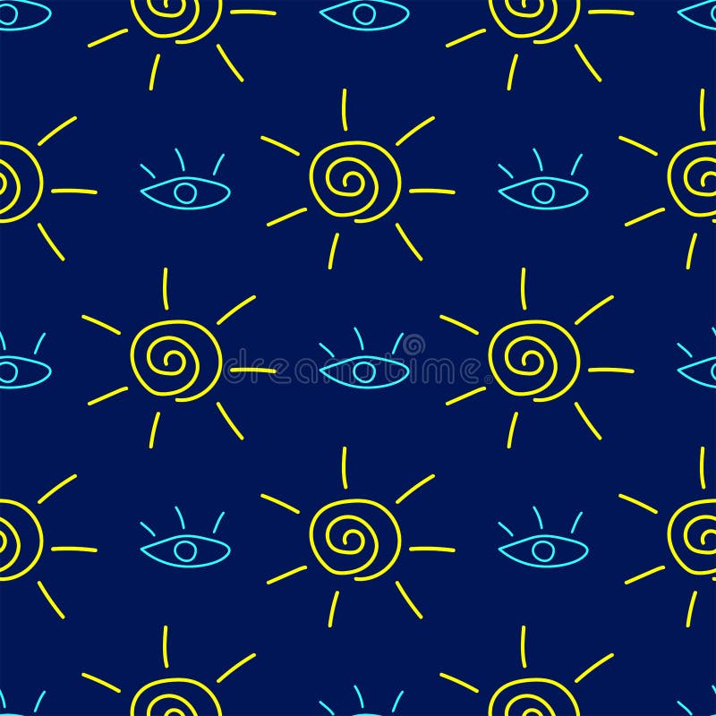 Seamless Pattern with Repeating Eye and Sun Drawn by Hand. Doodle ...
