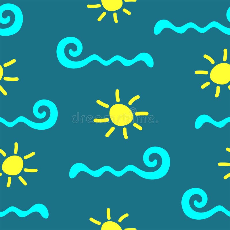 Seamless Pattern with Repeating Wave and Sun. Stock Vector ...