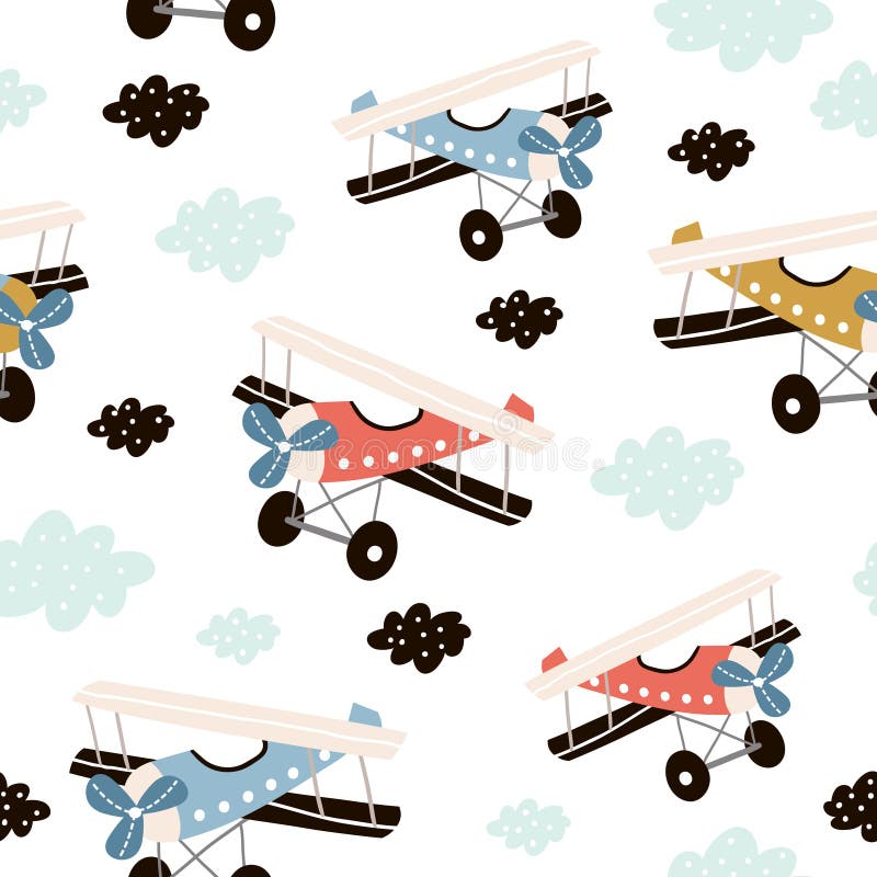Seamless Pattern with Retro Air Planes in the Sky. Creative Childish ...