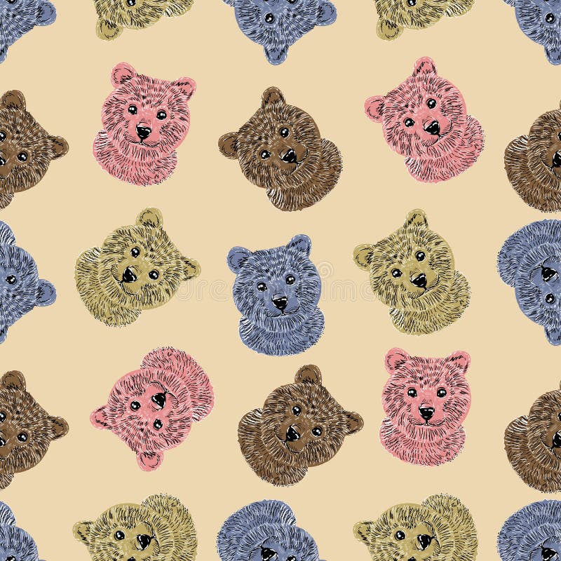 Seamless Pattern, Retro Bears on a Beige Background. for the Design of ...