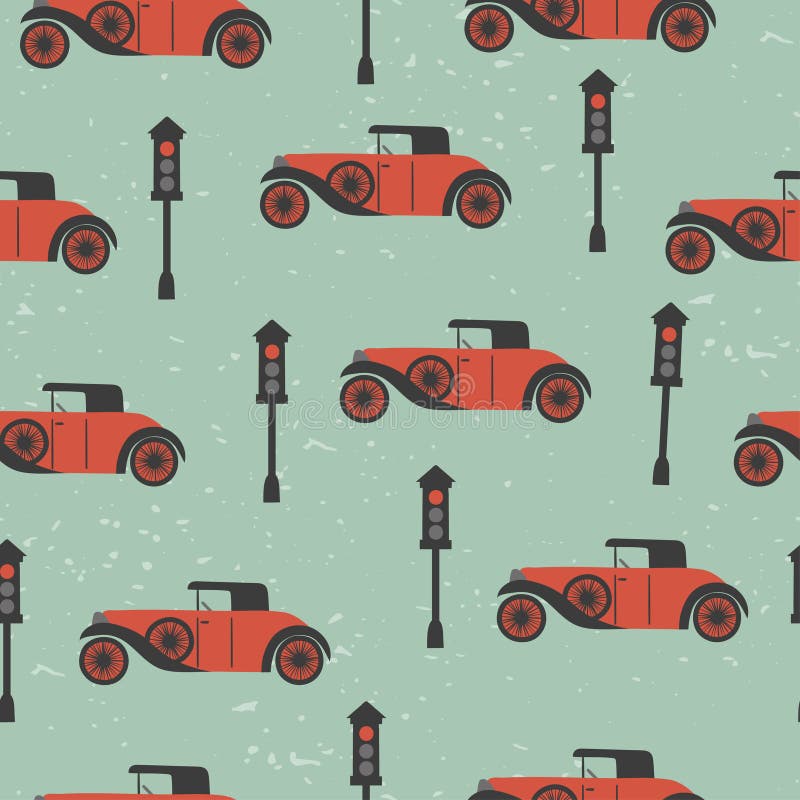Seamless Pattern with Retro Cars and Traffic Lights Stock Vector ...
