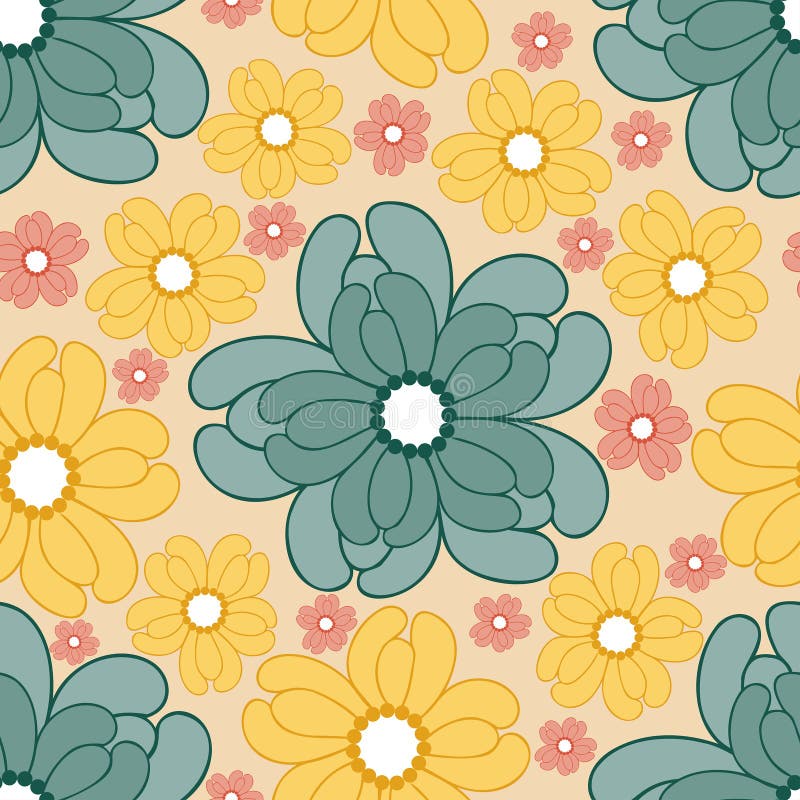 Seamless Pattern with Retro Flowers on Pink Background Stock Vector ...