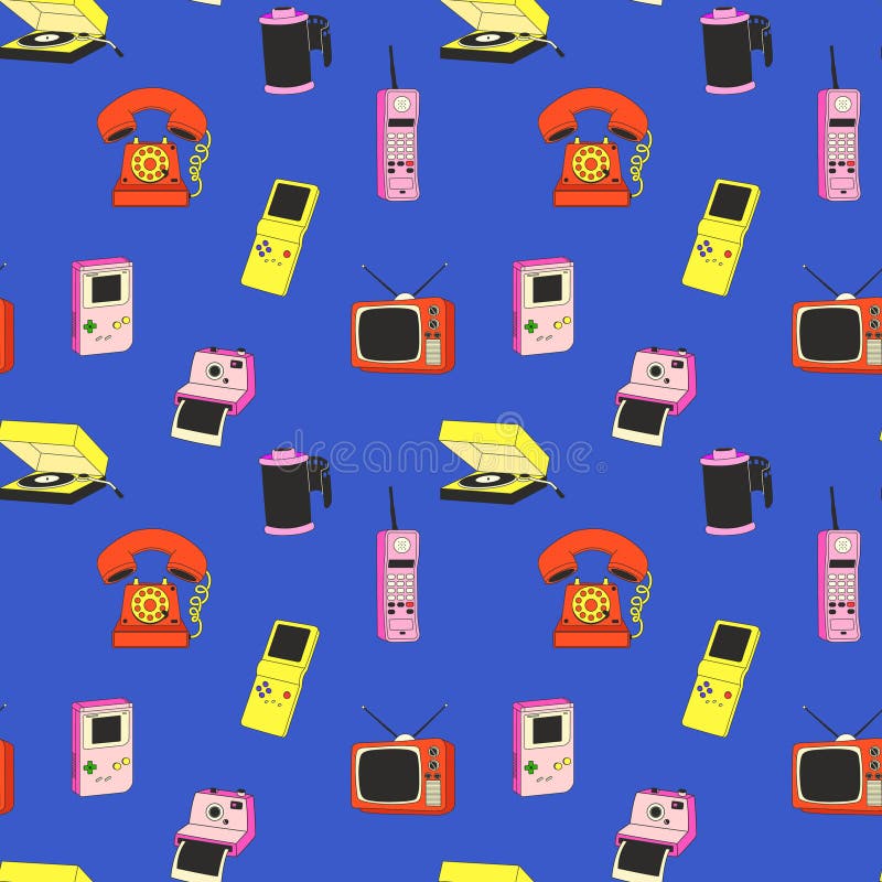 Seamless Pattern with Retro Gadgets Collection. Stock Vector ...