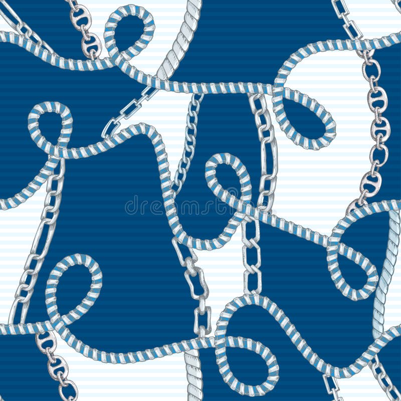 Seamless Pattern with Retro Hand-drawn Sketch Silver Chain on Dark ...