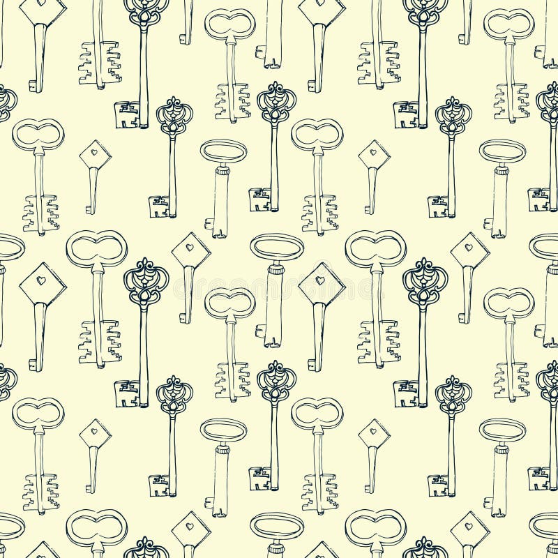 Seamless Pattern with Retro Keys Stock Vector - Illustration of door ...