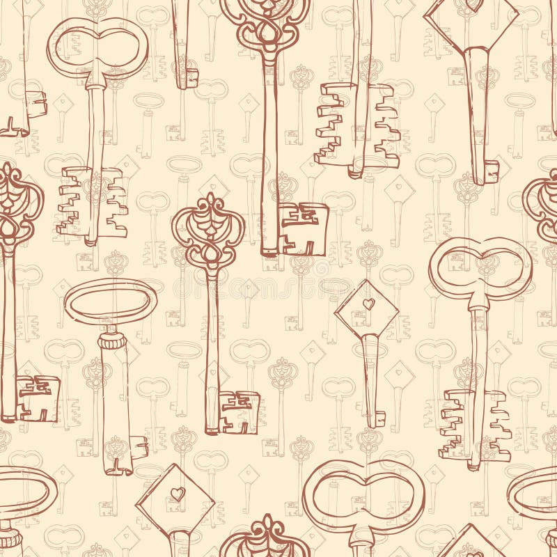 Seamless Pattern with Retro Keys Stock Vector - Illustration of house ...