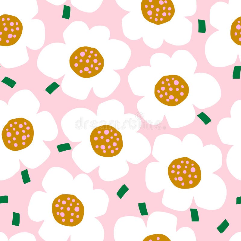 Seamless Pattern with Retro Style Bold Flowers. Trendy Light Pink ...