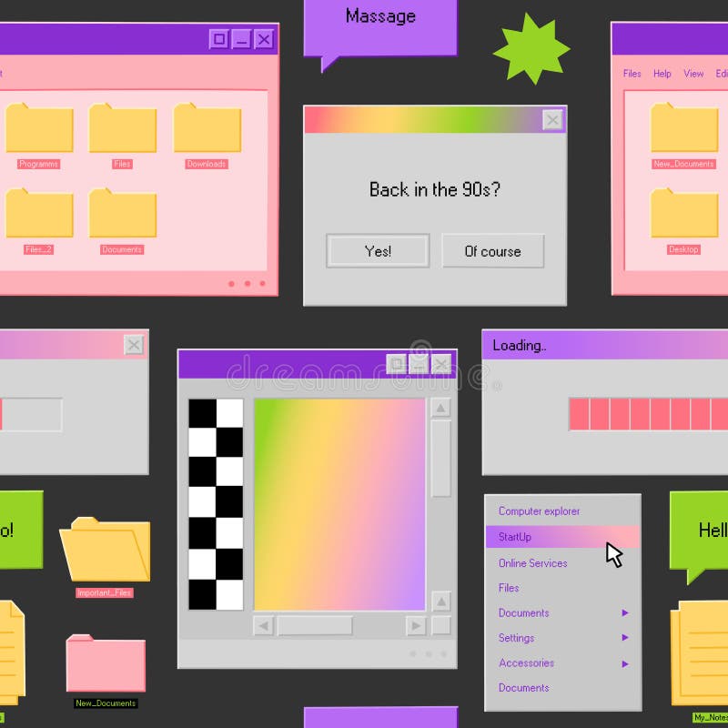 Set of Retro User Interface Elements. Old Computer 90s Concept Stock ...