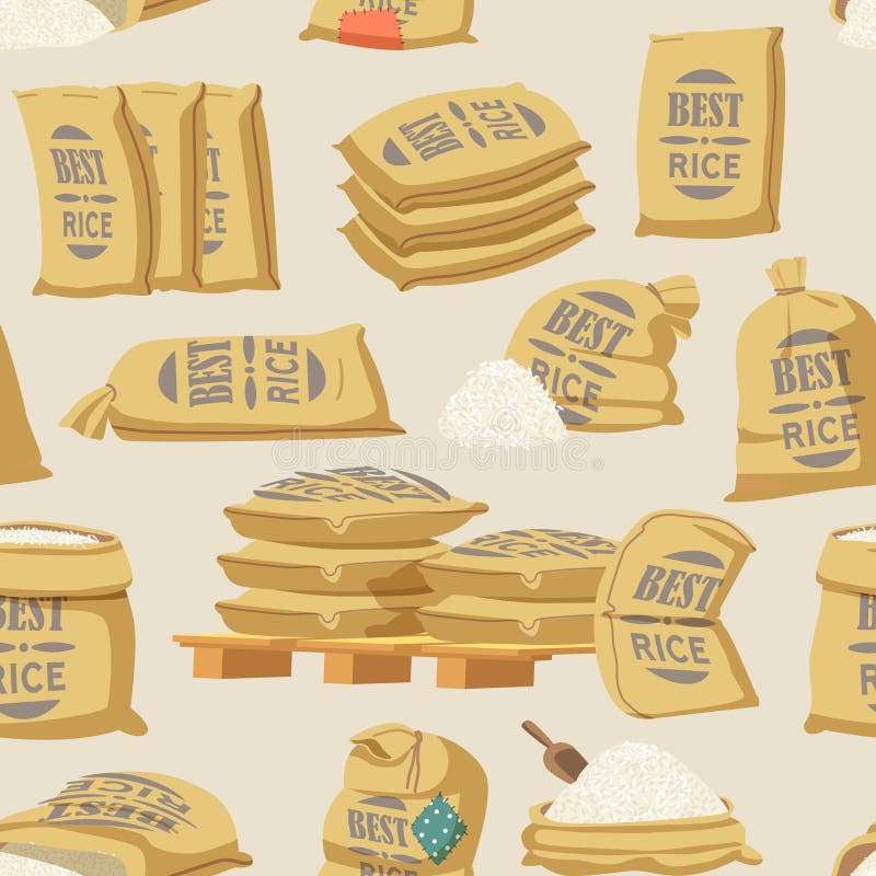 Seamless Pattern with Rice Sacks Features a Repeating Design of Natural ...