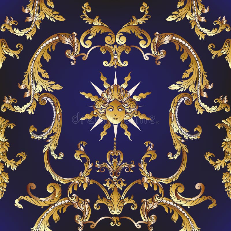 Seamless Pattern with Richly Decorated Rococo Style Floral Decor Stock ...